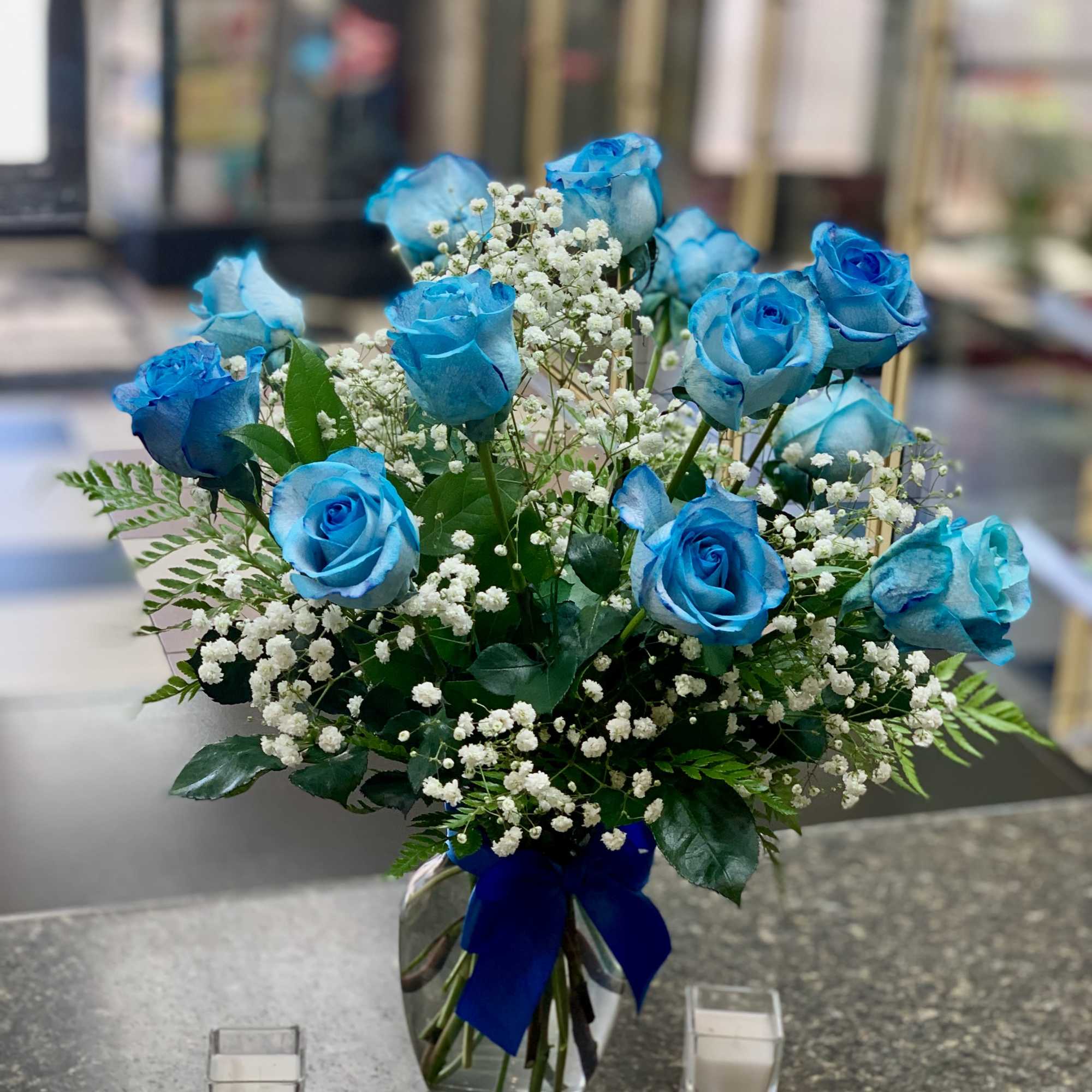 single blue roses