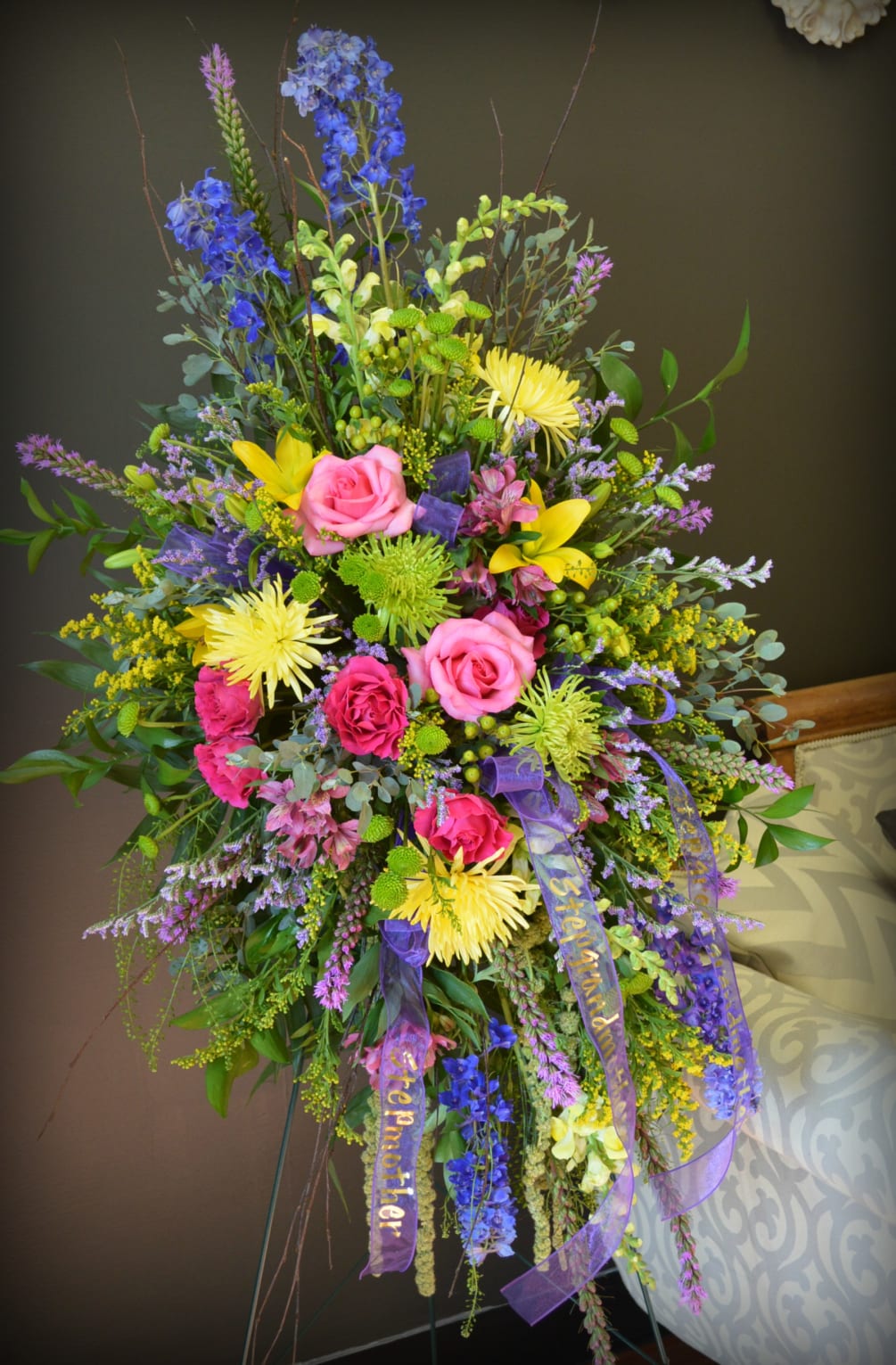 Bright and Colorful Standing Spray by Lauren Quinn Flower Boutique