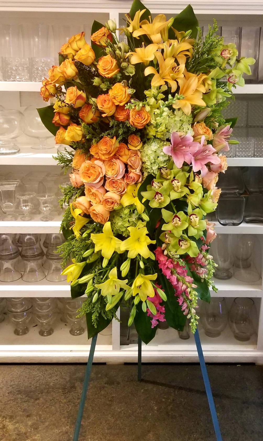 Ray of Light Standing Spray by Apropos Floral & Event Design