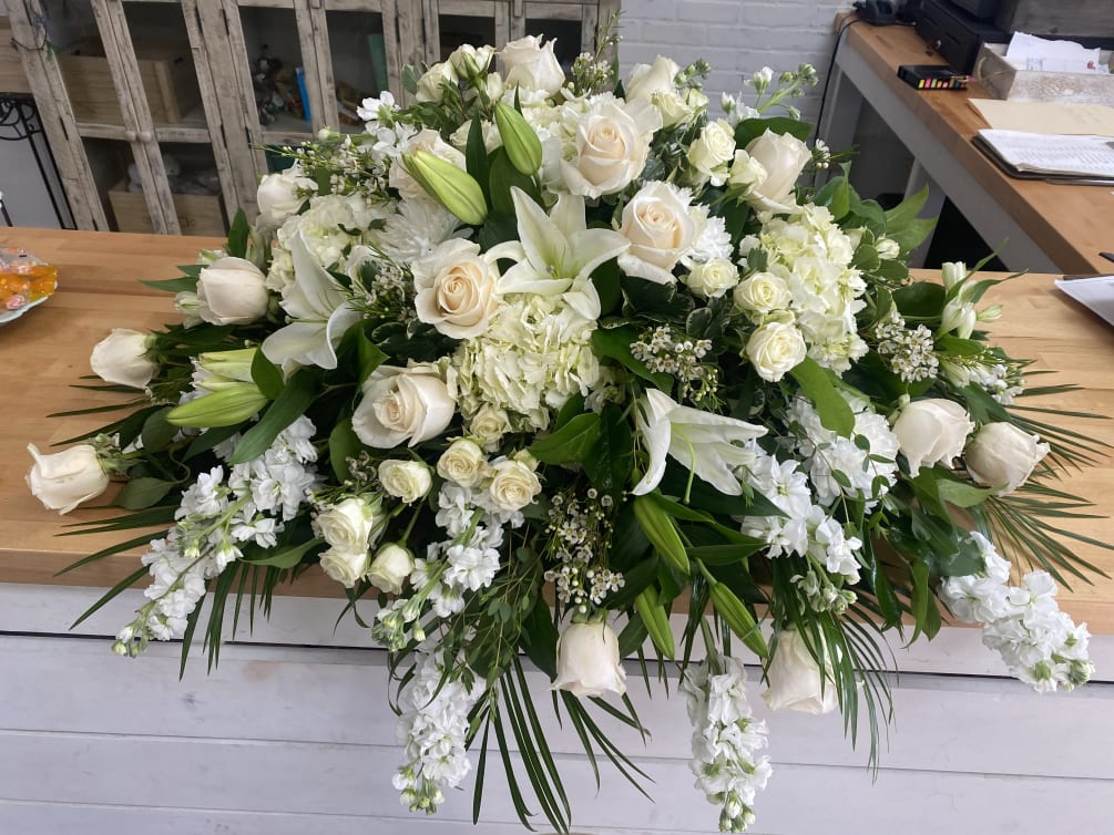 White Casket Cover by Occasions of Naples