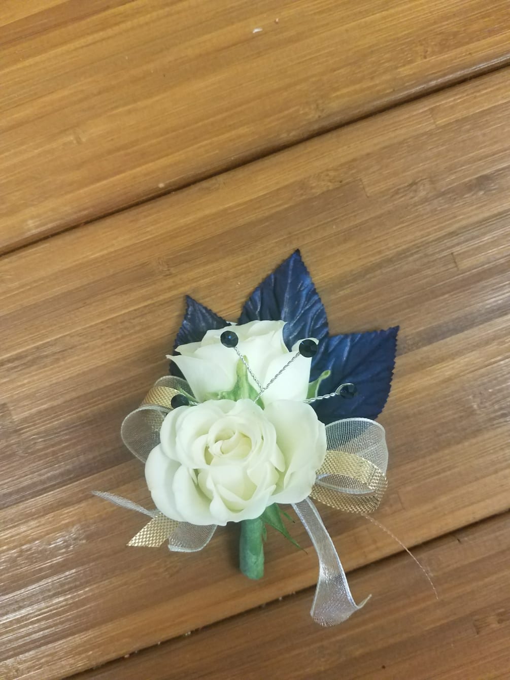 Navy Blue and White Rose Boutonniere by The Purple Orchid