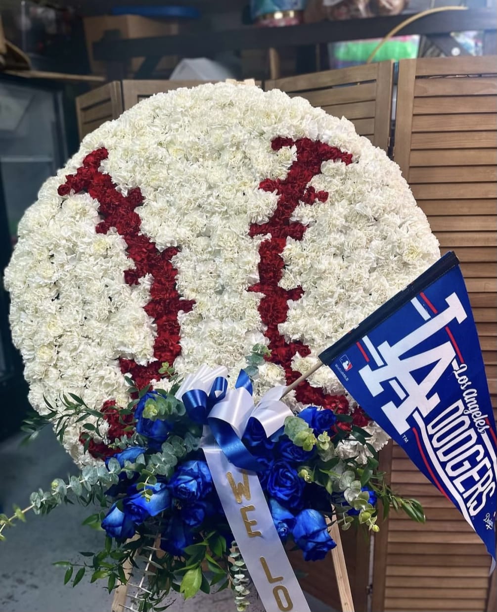 Dodger Blue Baseball Arrangement by Sunflowers n Roses Gift Shop