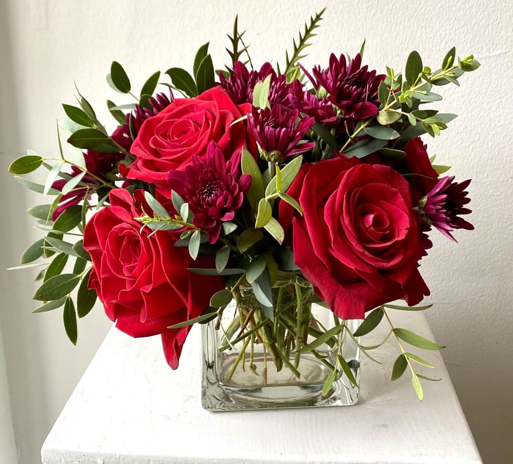 Red Rose Floral Cube by Stella Grey Blooms