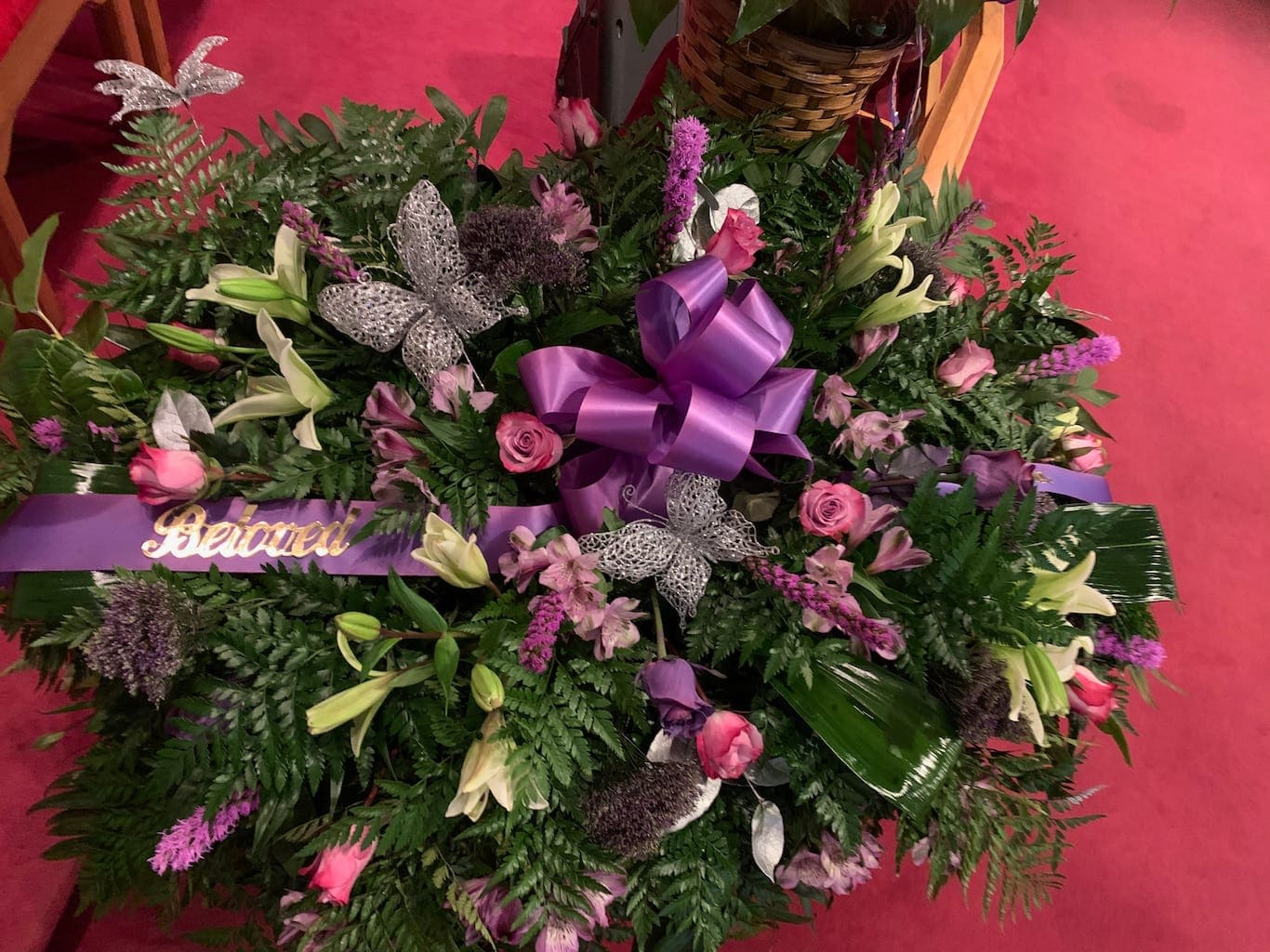 Peace Lilly Basket, plus full funeral casket, standing, and hinge ...