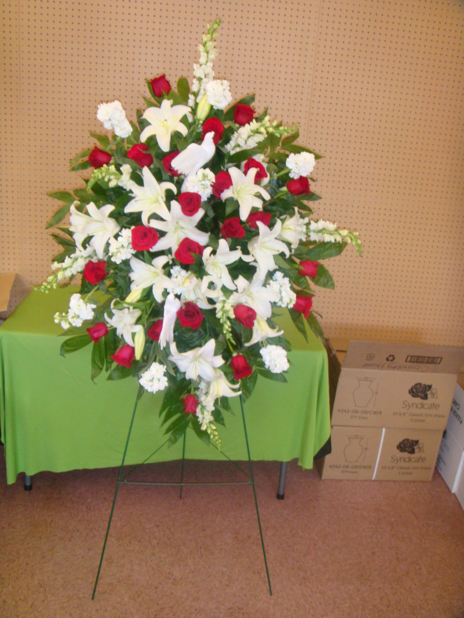 Classic White Lilies & Red Roses Easel Spray in Huntsville, AL ...