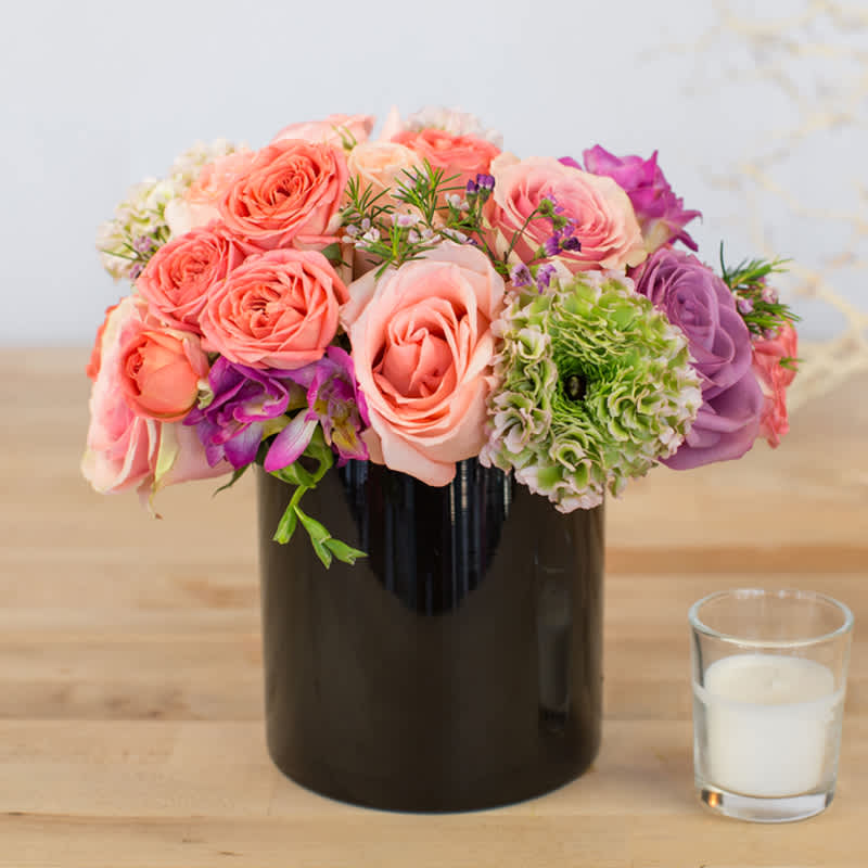 Ranunculus and Rose Mixed Arrangement (Black) by Miss Daisy