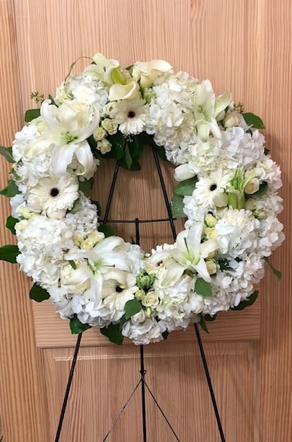 White Sympathy Wreath in Slidell, LA | Petals & Stems Florist