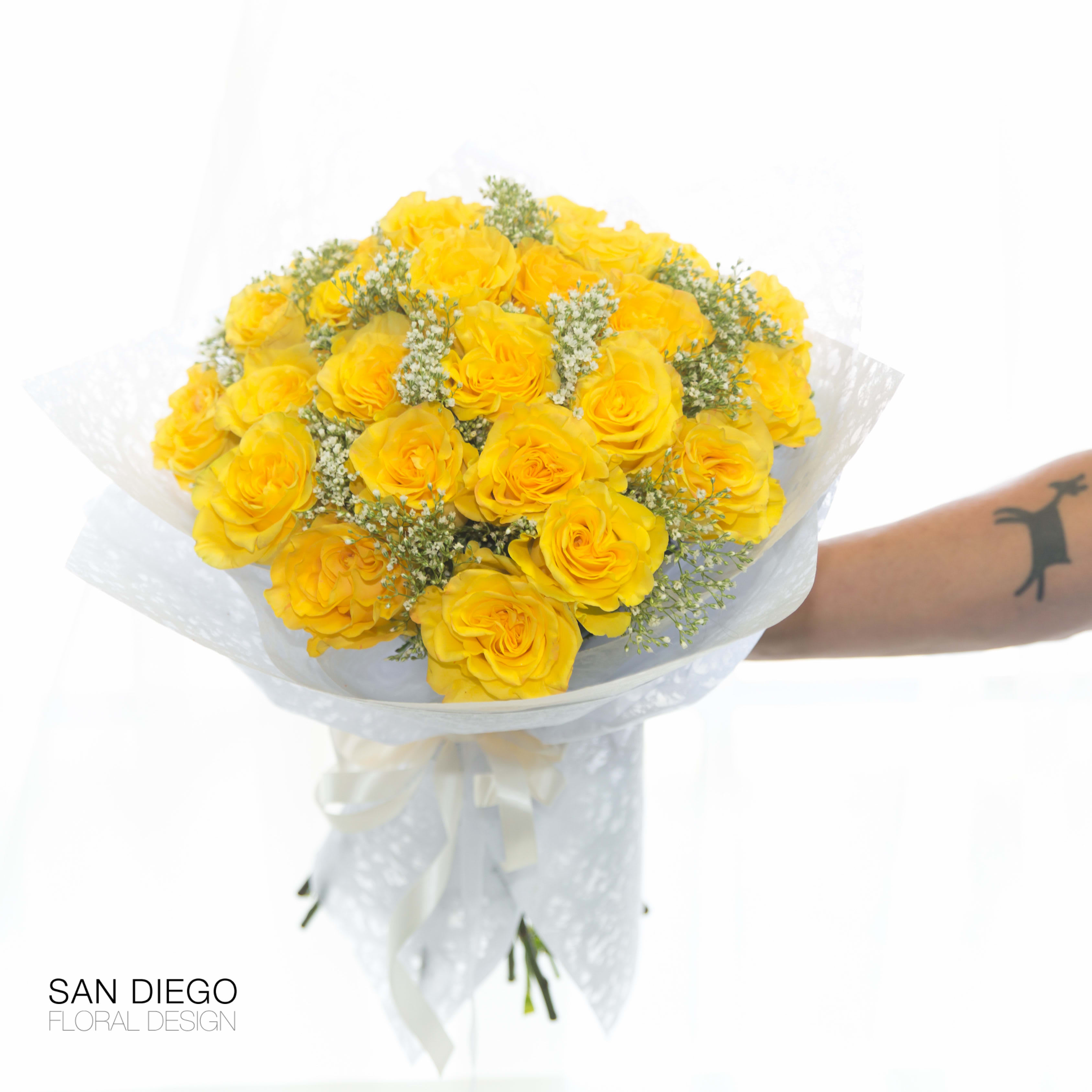 A Dozen wrapped yellow roses in San Diego, CA | San Diego Floral Design