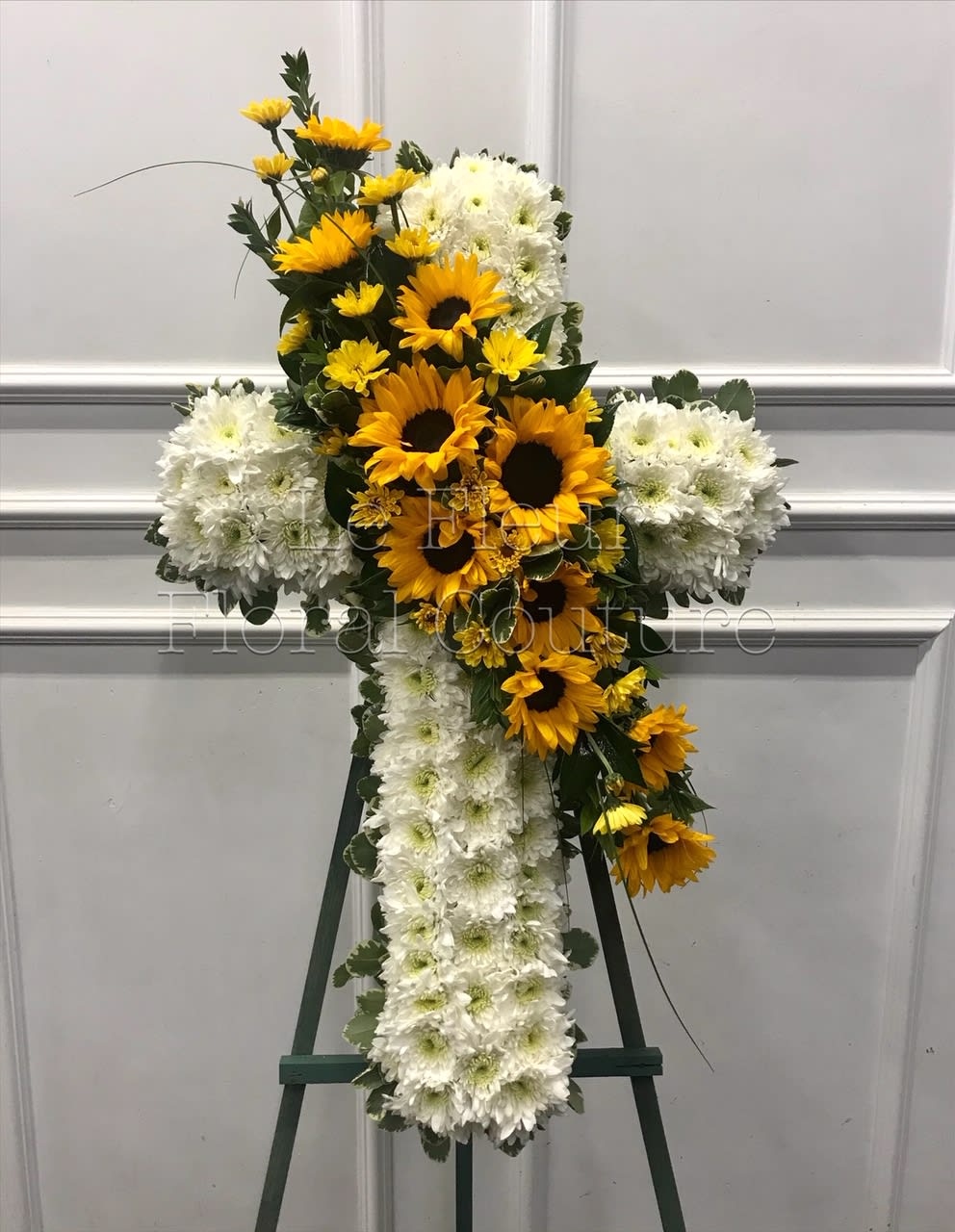 Sunflower Sympathy Cross in Santa Fe Springs, CA | Le Fleur Floral Couture