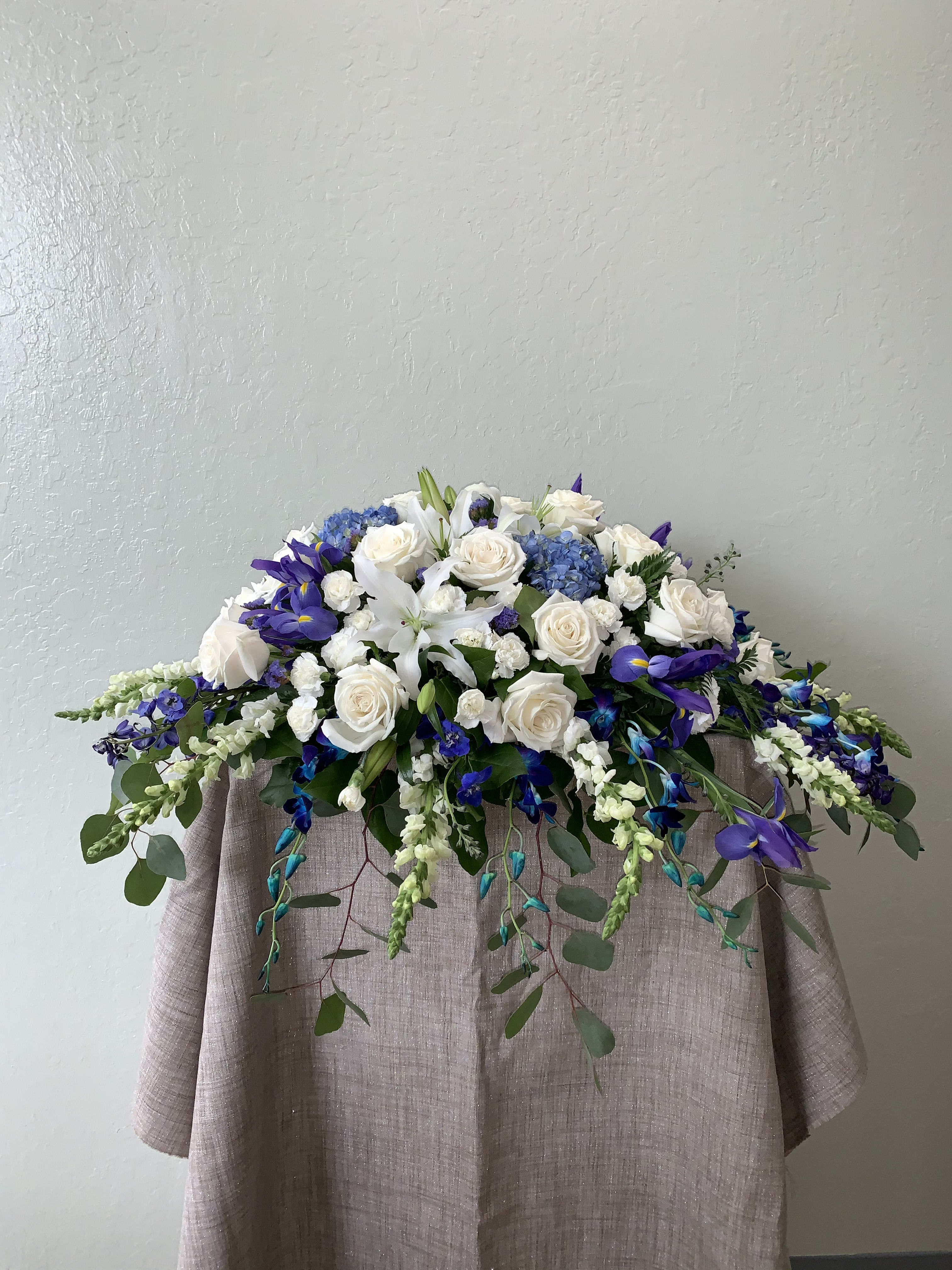 CS#02 Dark Blue & White Casket Spray in San Jose, CA | La Floriya