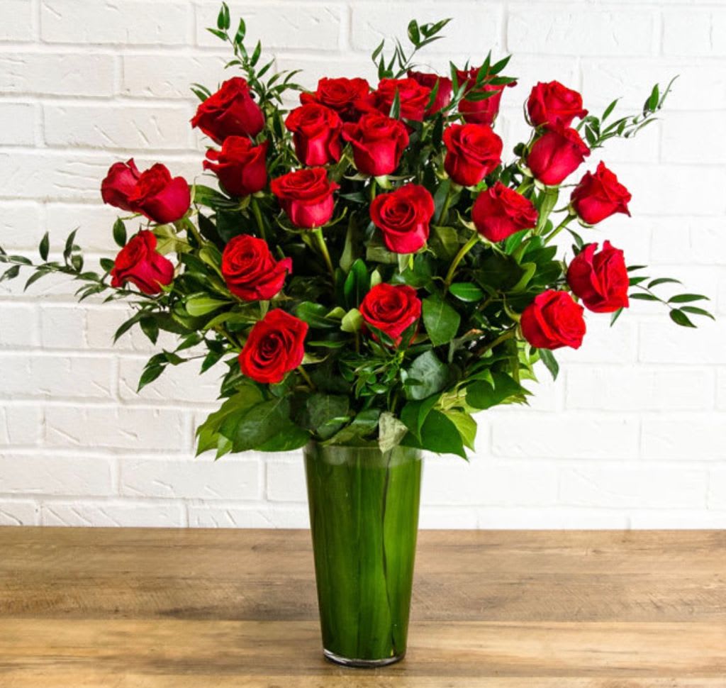 2 dozen roses arranged by Petals Flowers and Fine Gifts