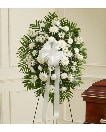 White Sympathy Standing Spray in Palm Coast, FL | Garden of Eden Florist