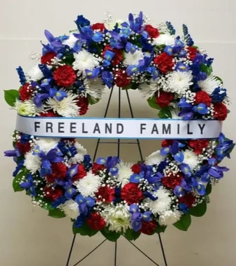 36" PREMIUM HOPE AND HONOR WREATH WITH IRISES AND BANNER in Arlington ...