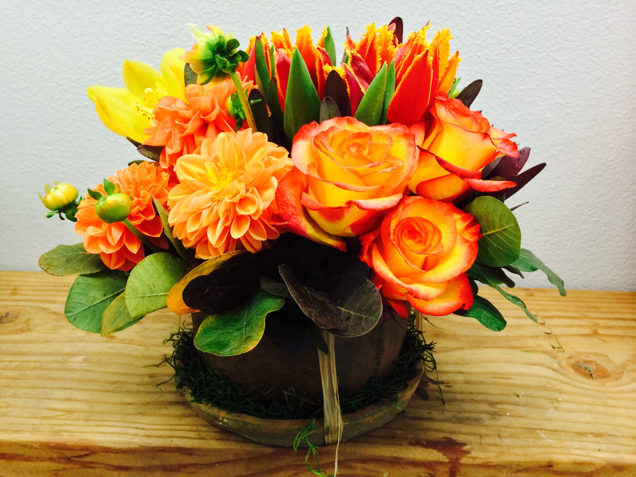 Burst of Orange Tulip Roses and Orchids in Manhattan Beach, CA ...