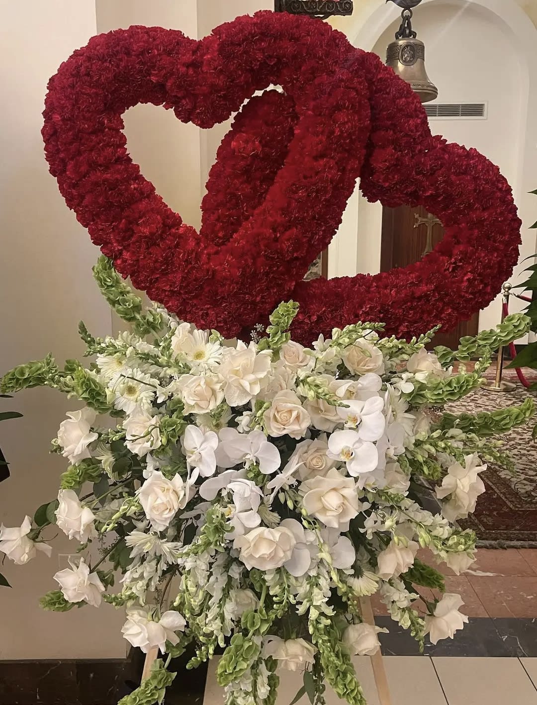 Double Heart Standing Spray by Infinity Floral Designs