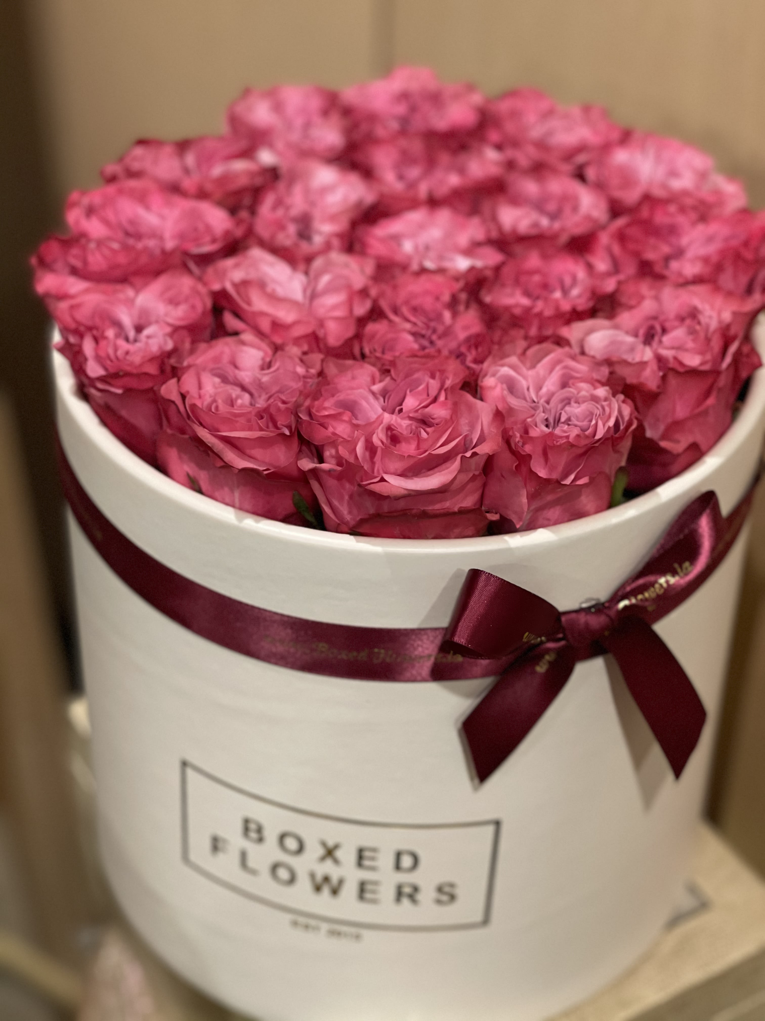 “Country Blues” 25 rose box by Boxed Flowers and Sweets
