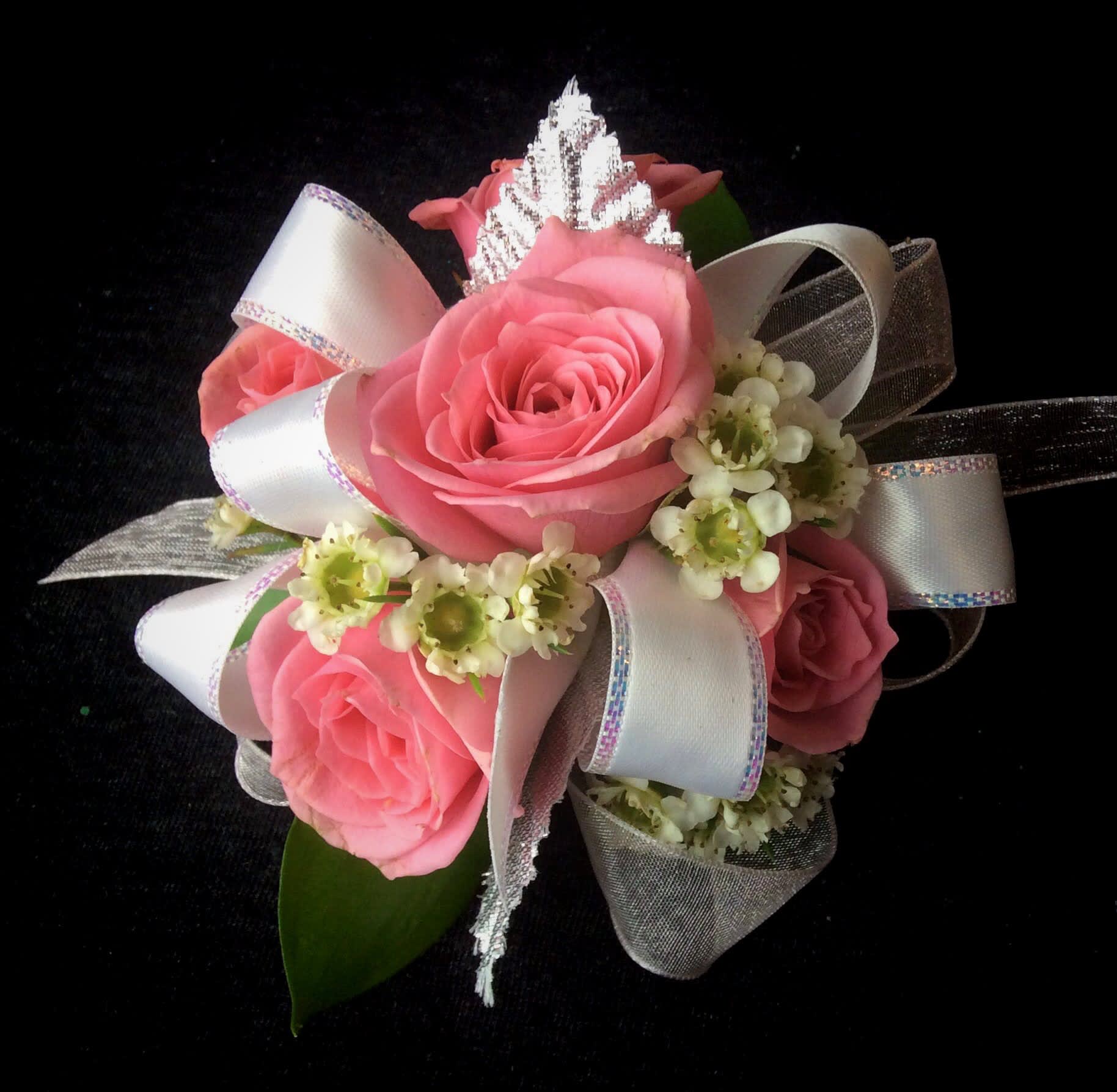 Pretty Pink and White Spray Rose Prom Corsage by St. Cloud Floral