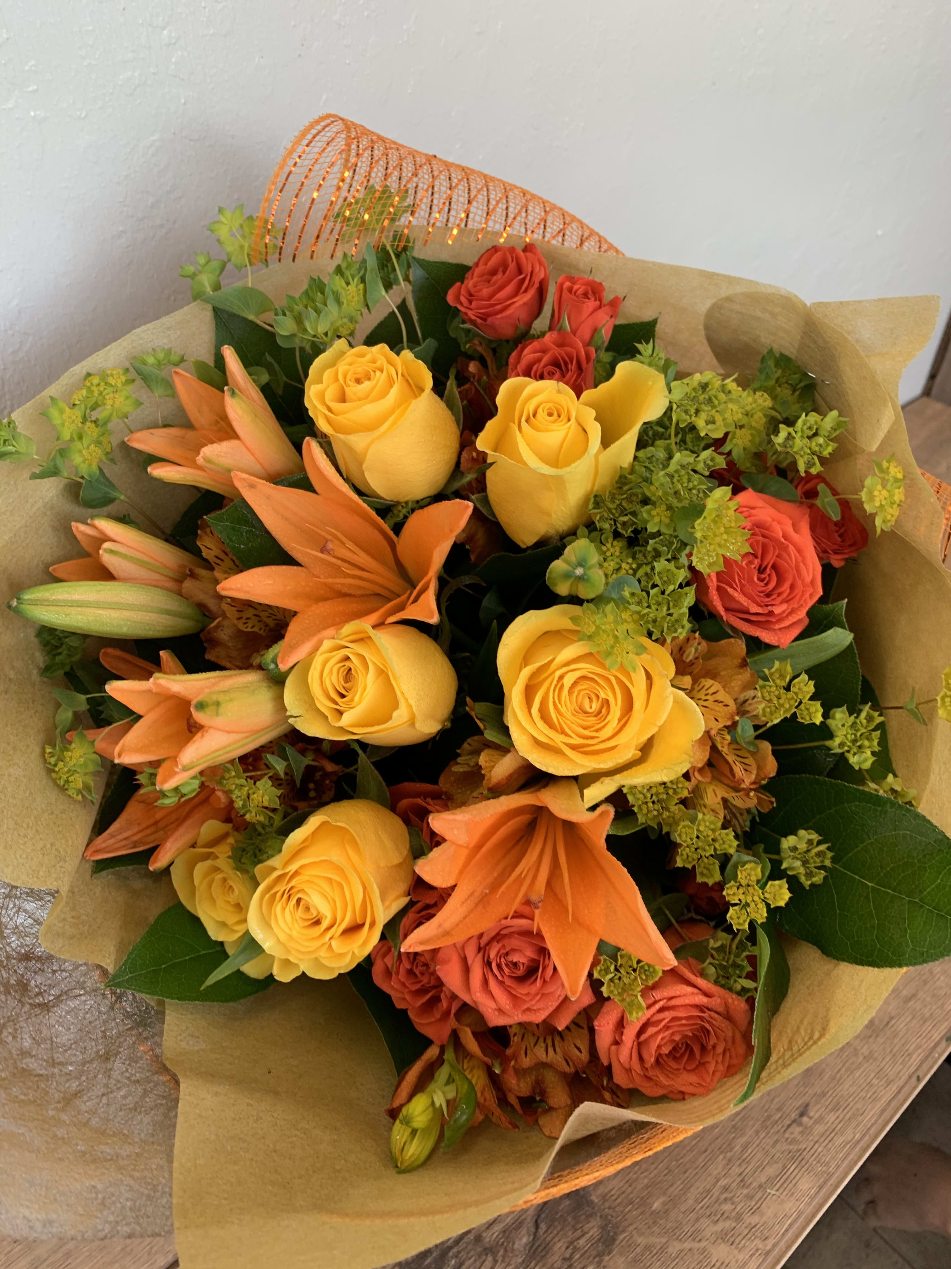 Orange flower bouquet store