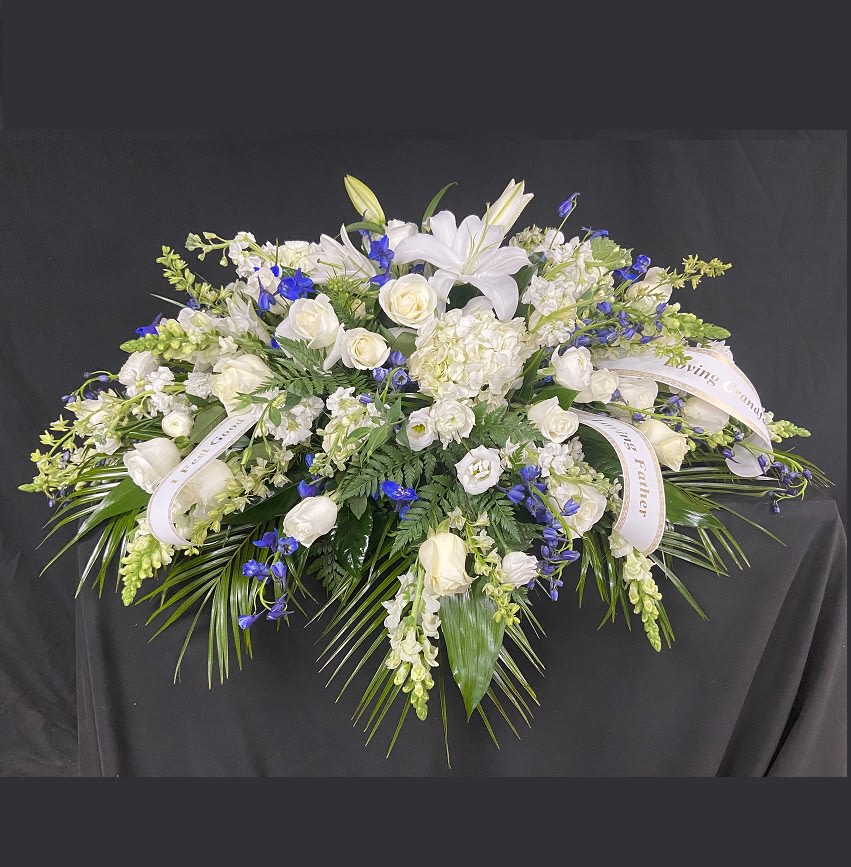 Dark Blue & White Casket Spray in Dayton, OH | Ed Smith's Flower & Gifts