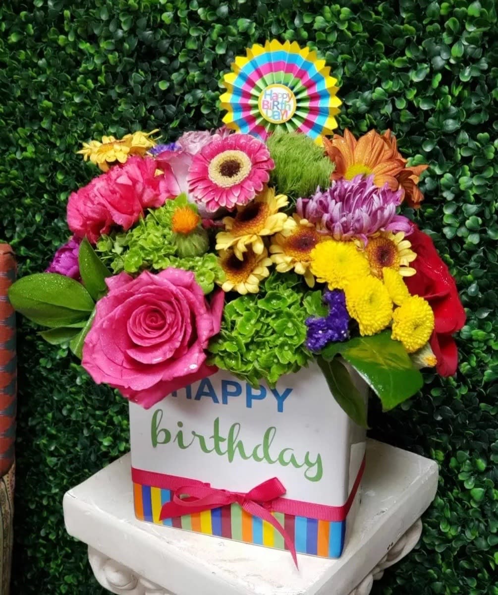 Happy Birthday Fresh Floral Vase Arrangement with Birthday Pick by ...