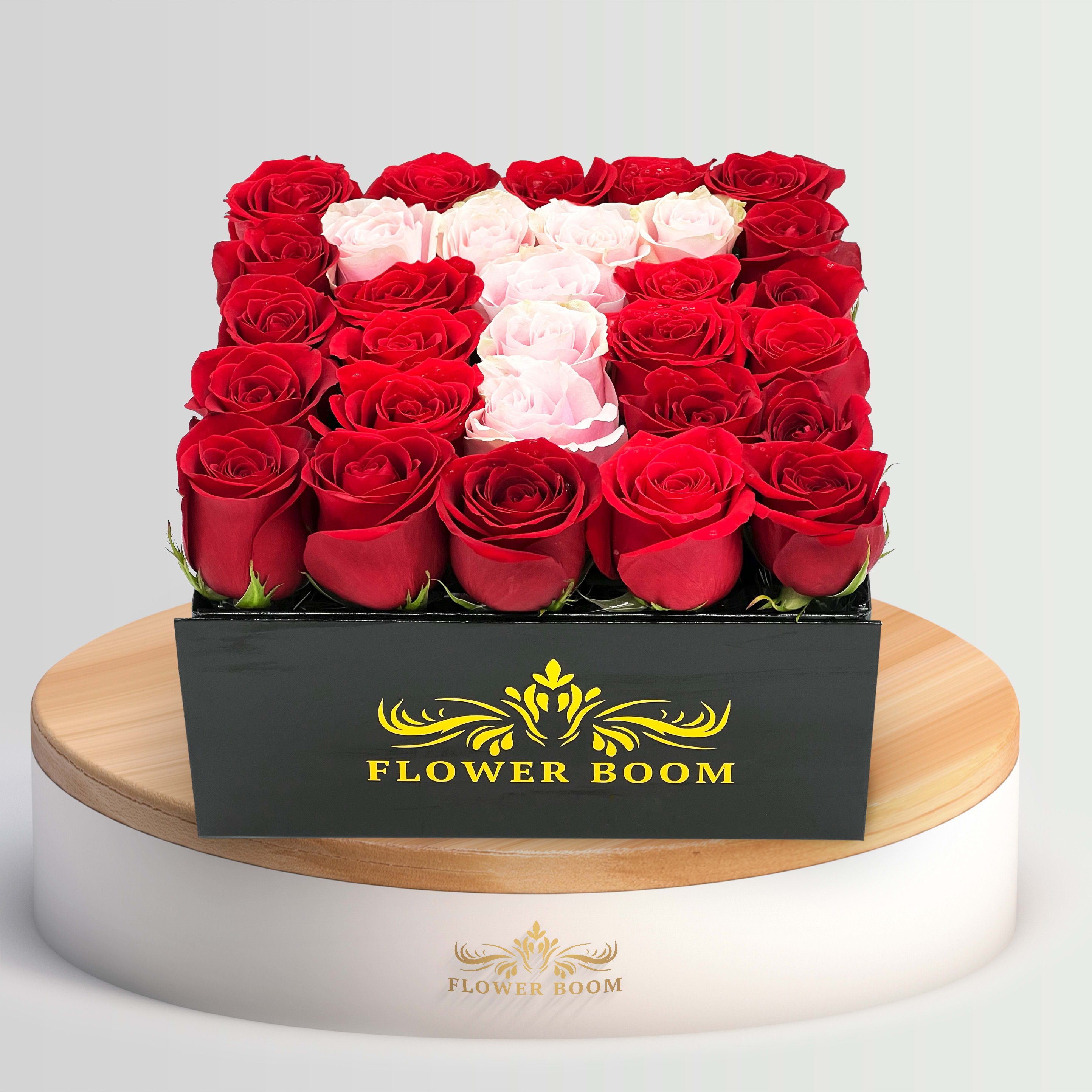 Monogram Initial Rose in black box by Flower Boom San Francisco