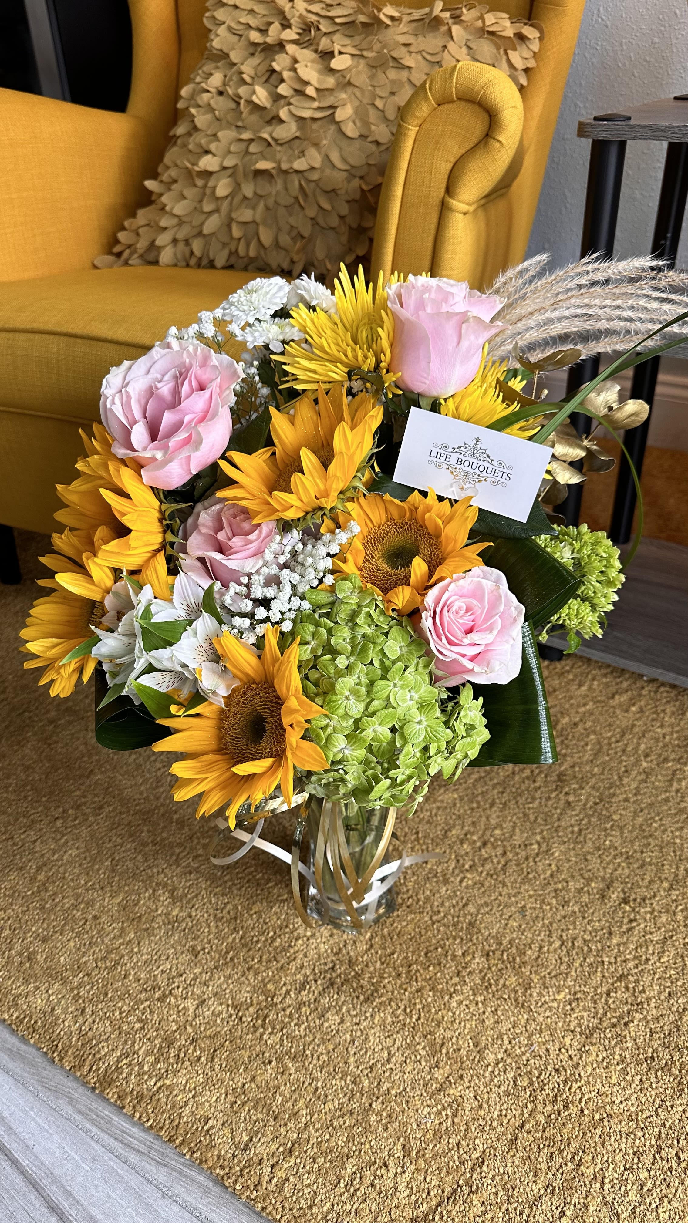 Sunflower, roses, chrysanthemum, Hydrangeaby Life Bouquets