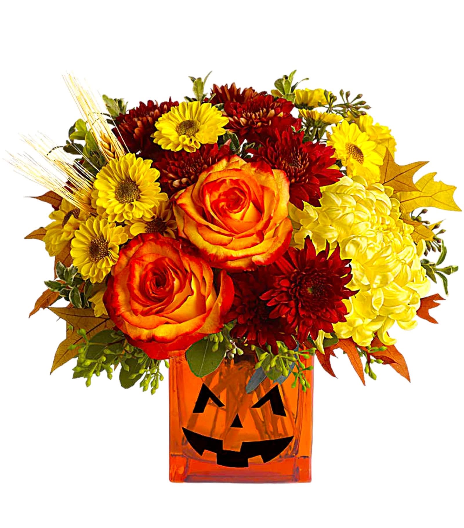Halloween Glow Flower Arrangement by Ninfa's Flowers