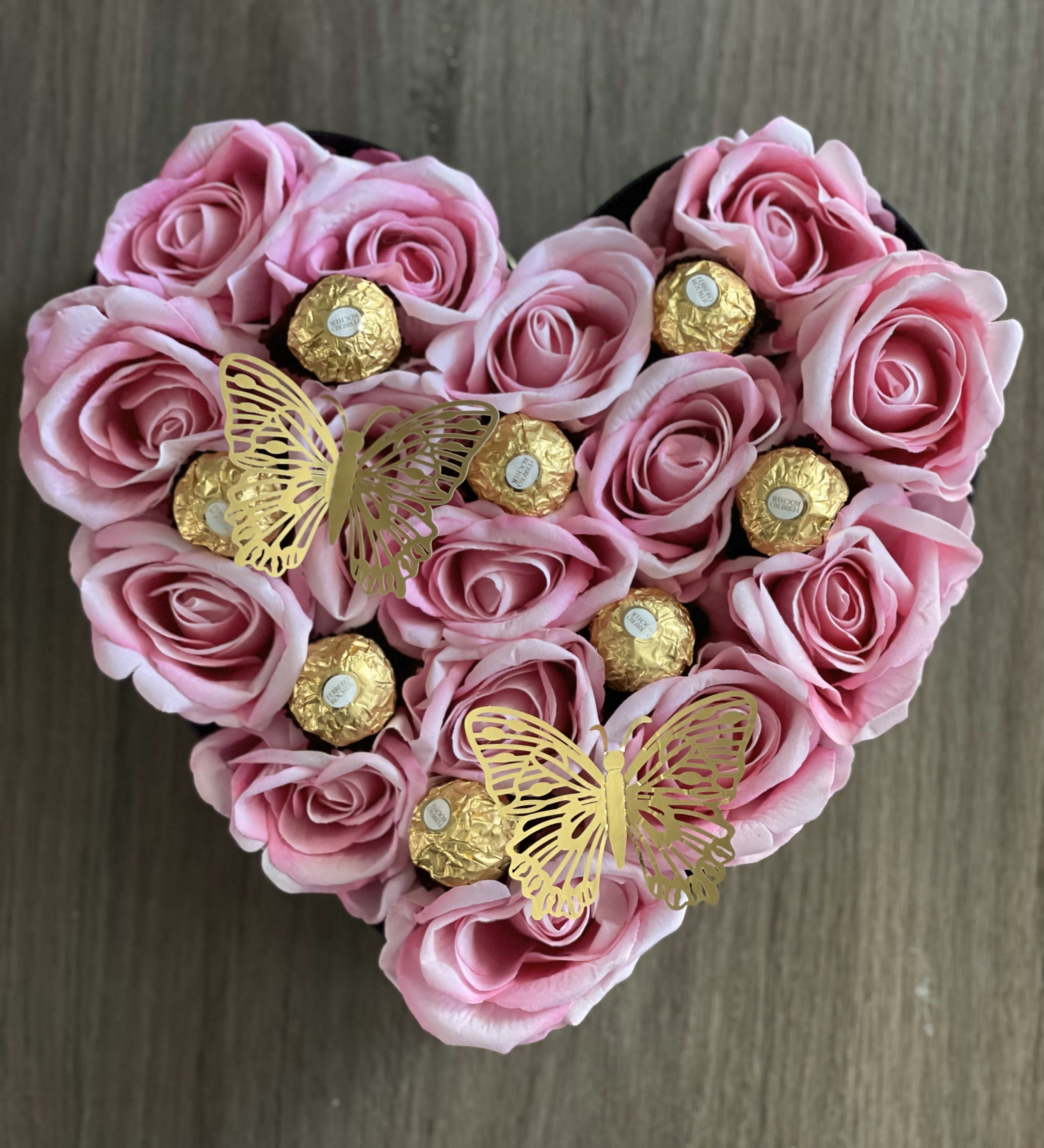 Heart Shape Black Box With Pink Roses & Premium chocolates by Gigi's ...