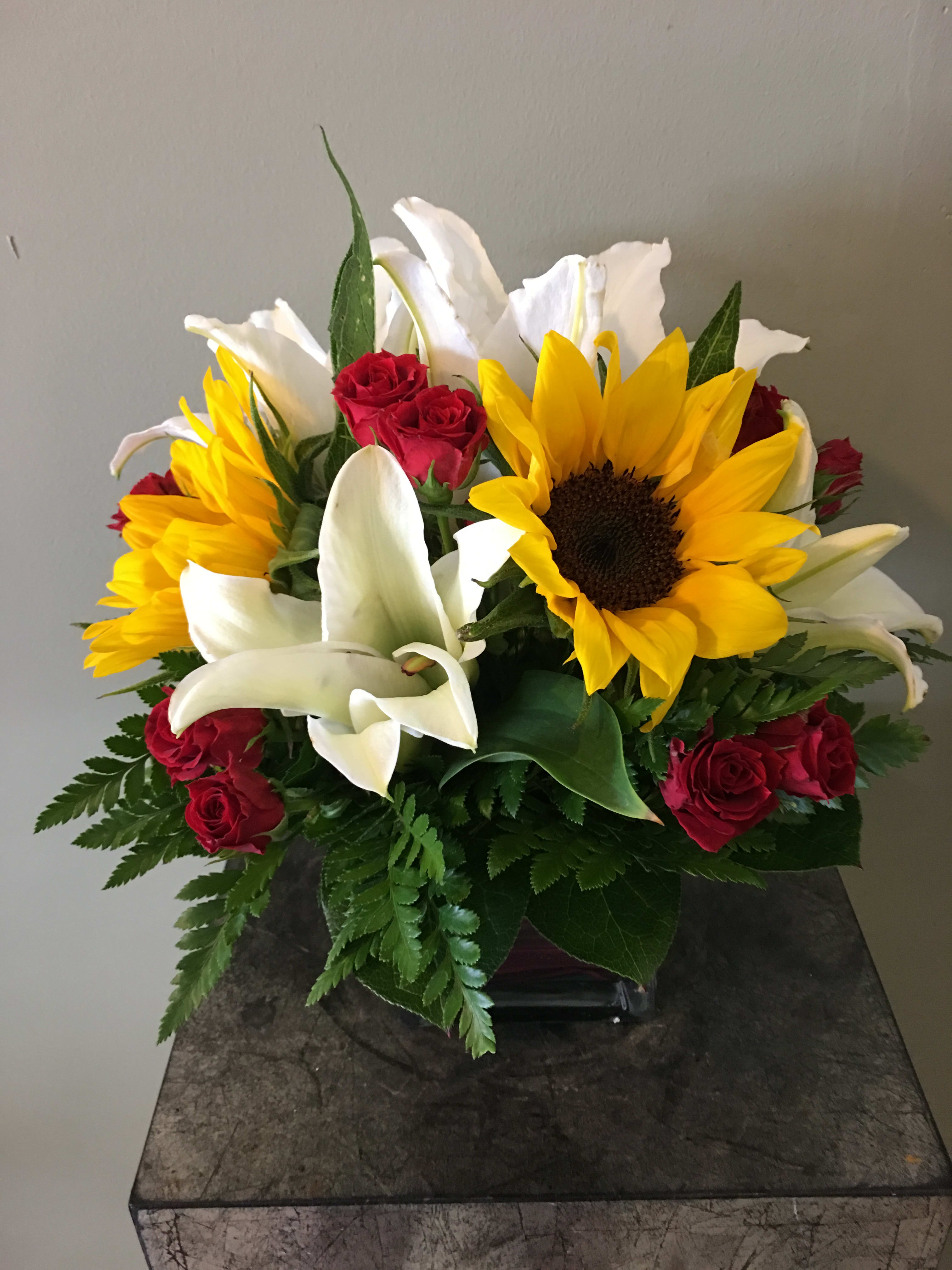 #15 Sunflower Cube Arrangement by Stanley Ito Florist