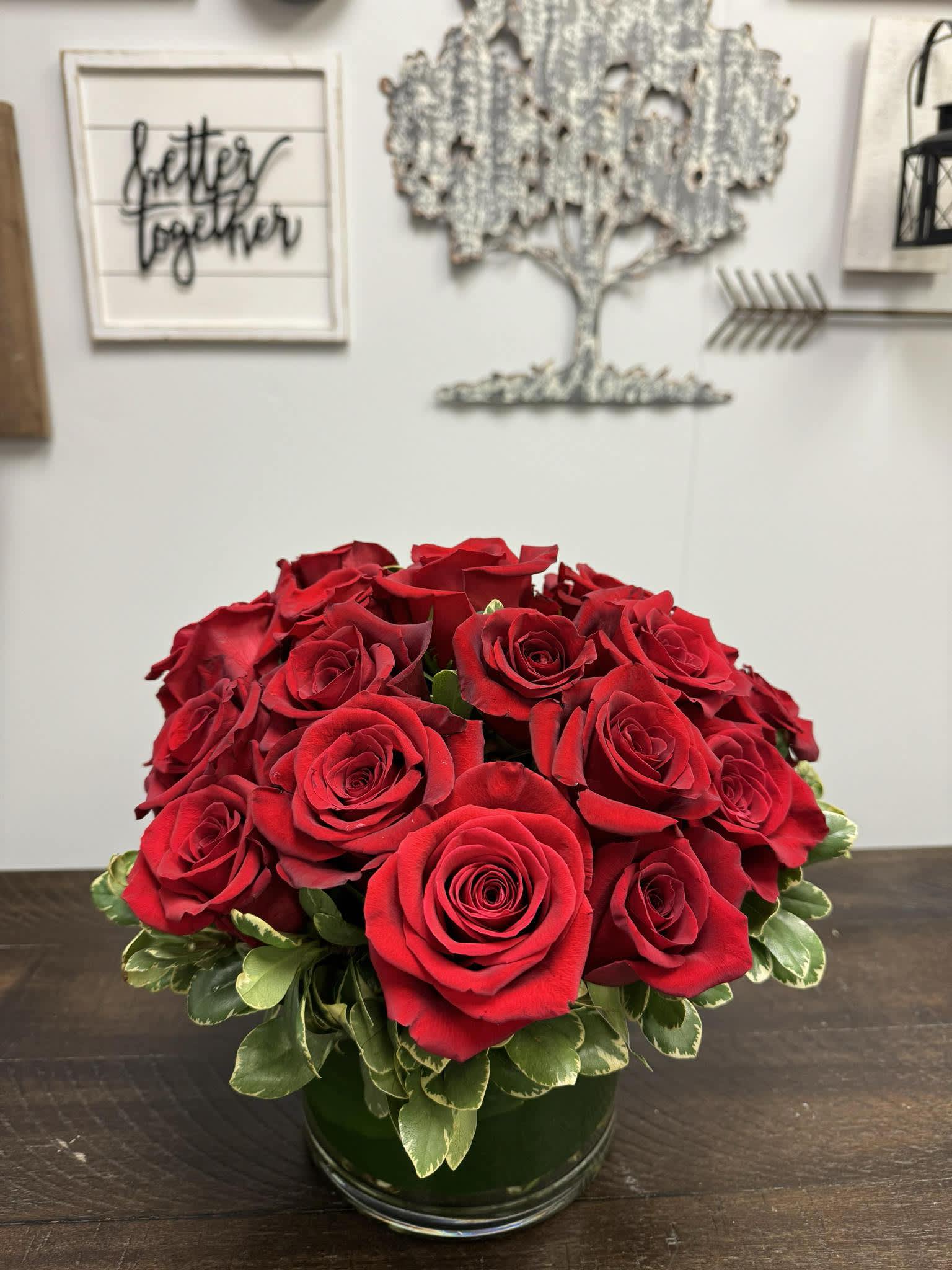 Two Dozen Red Roses "In a Bush" by Jasmine Rae Floral Design