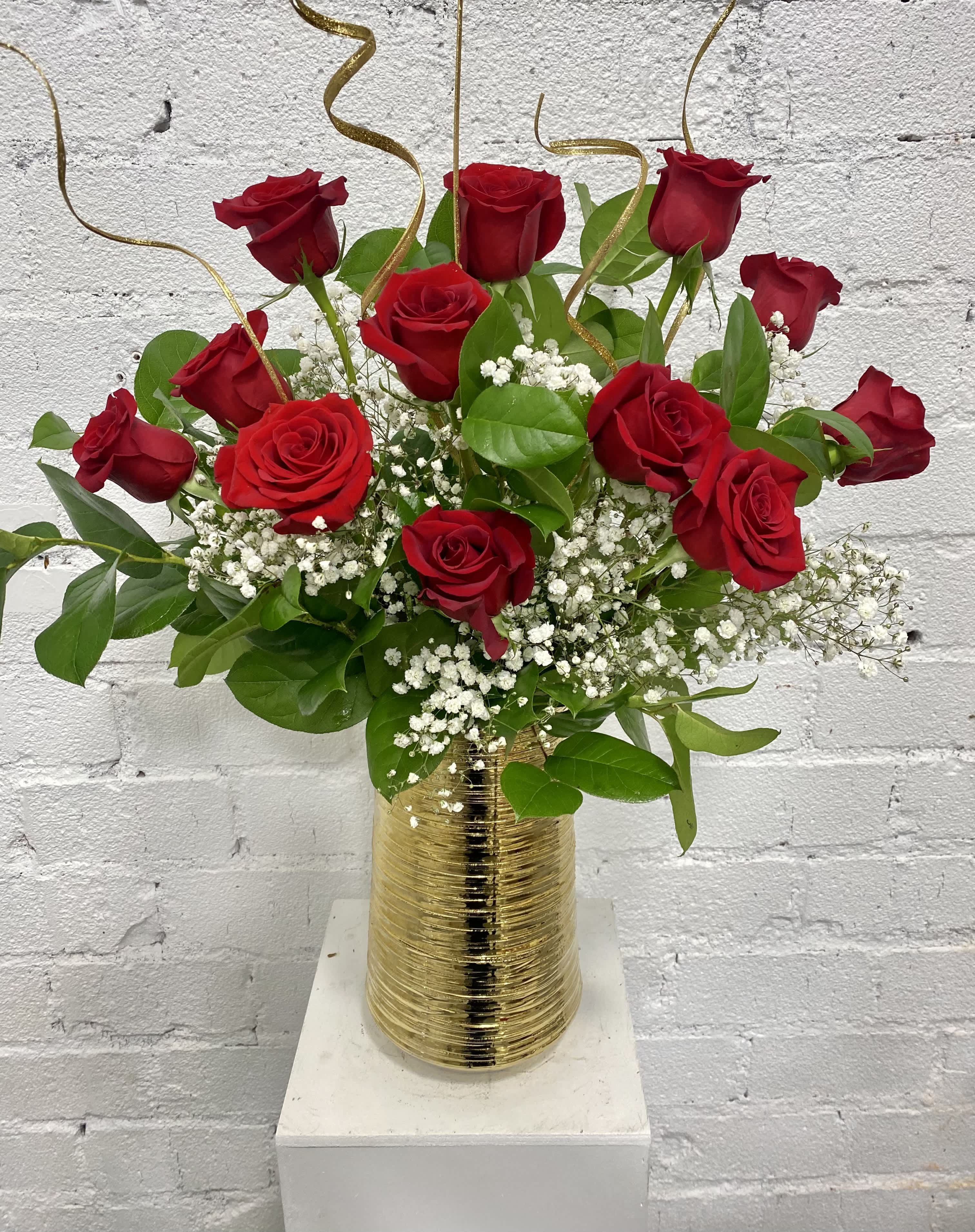 Golden Dozen Red Roses by LA Floralista