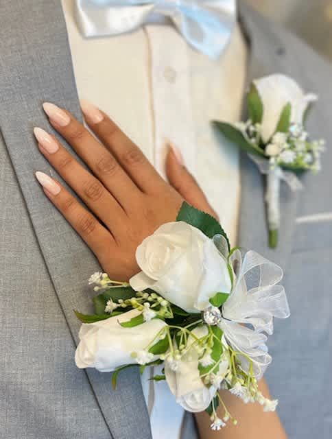 Simply Elegant White Corsage and Boutonniere Bundle in Oak Forest IL Catherine s Gardens