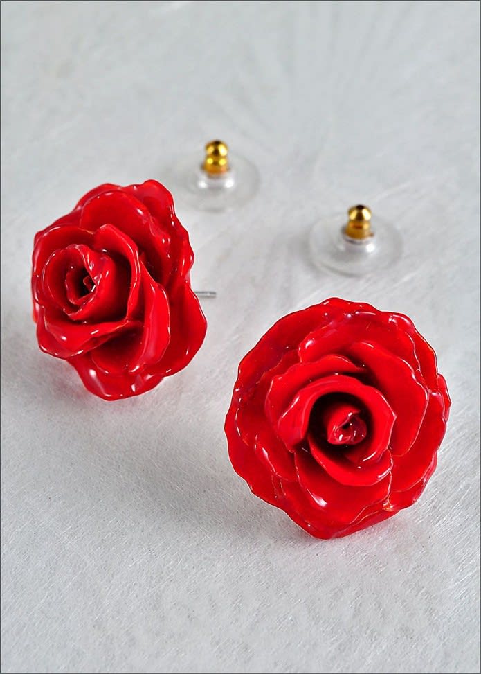 Red rose dangle earrings store