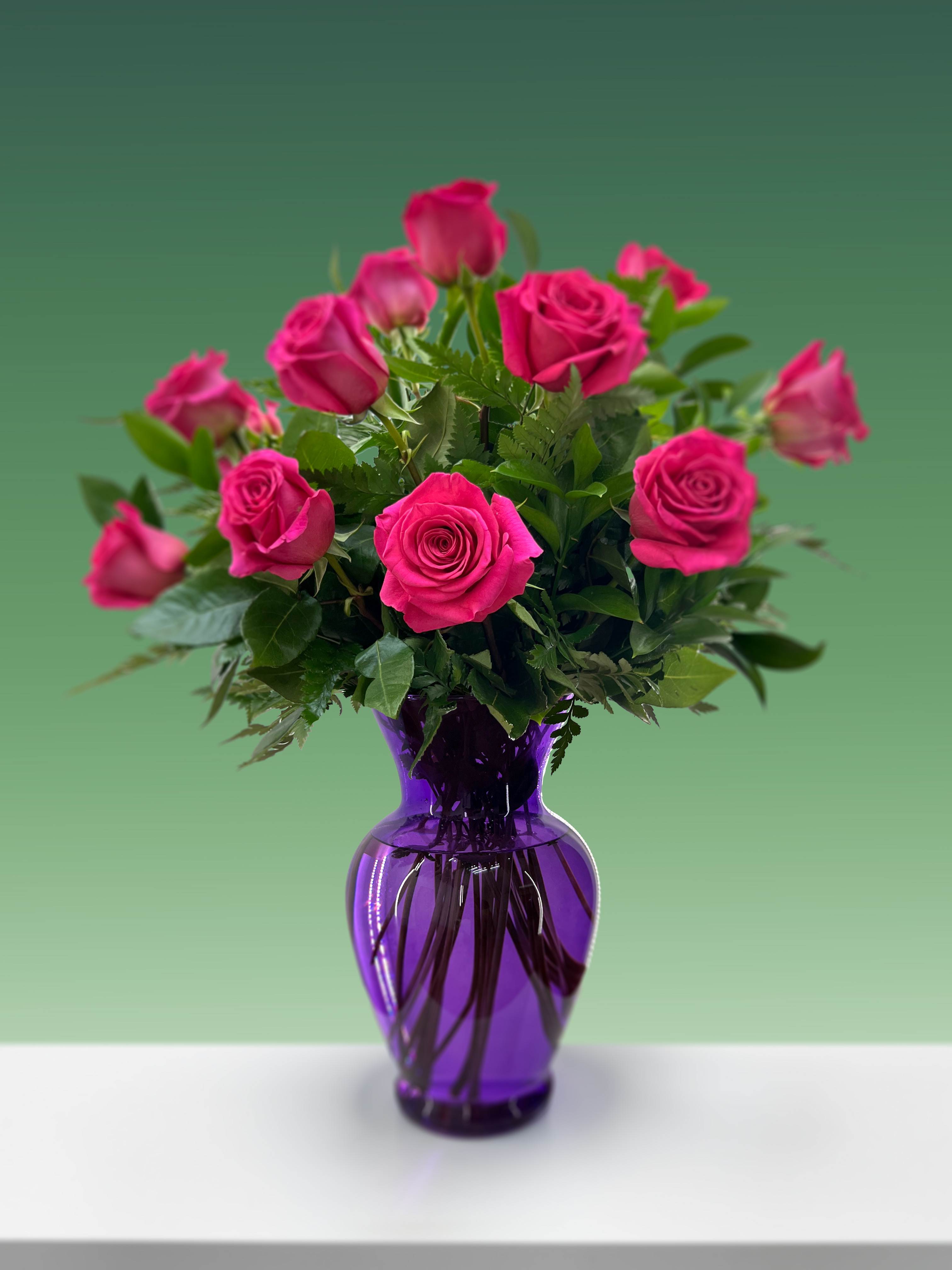 Hot Pink Rose Bouquet by Dolly's Florist