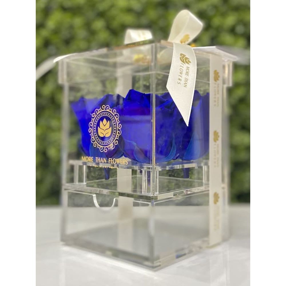 Eternal Roses Acrylic Box (4 Roses) - Blue by More Than Flowers