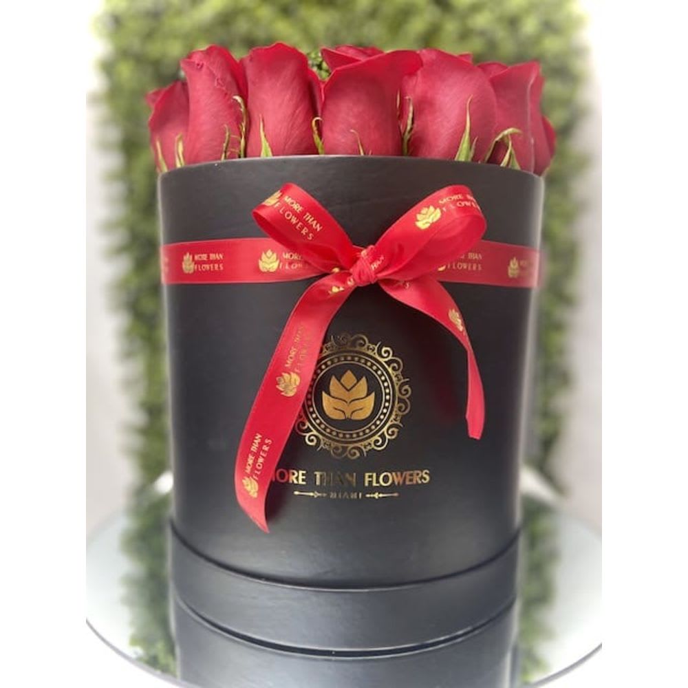 Round Box Roses Bouquet - Black Box, Red in Miami, FL | More Than Flowers