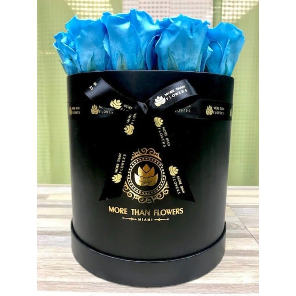 Eternal Roses Round Box - Black Box, Blue in Miami, FL | More Than Flowers
