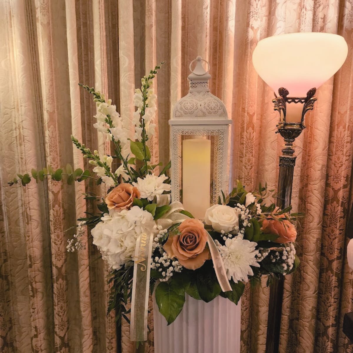 Lantern Funeral Design - UNQ1242 by Cherryhill Flowers