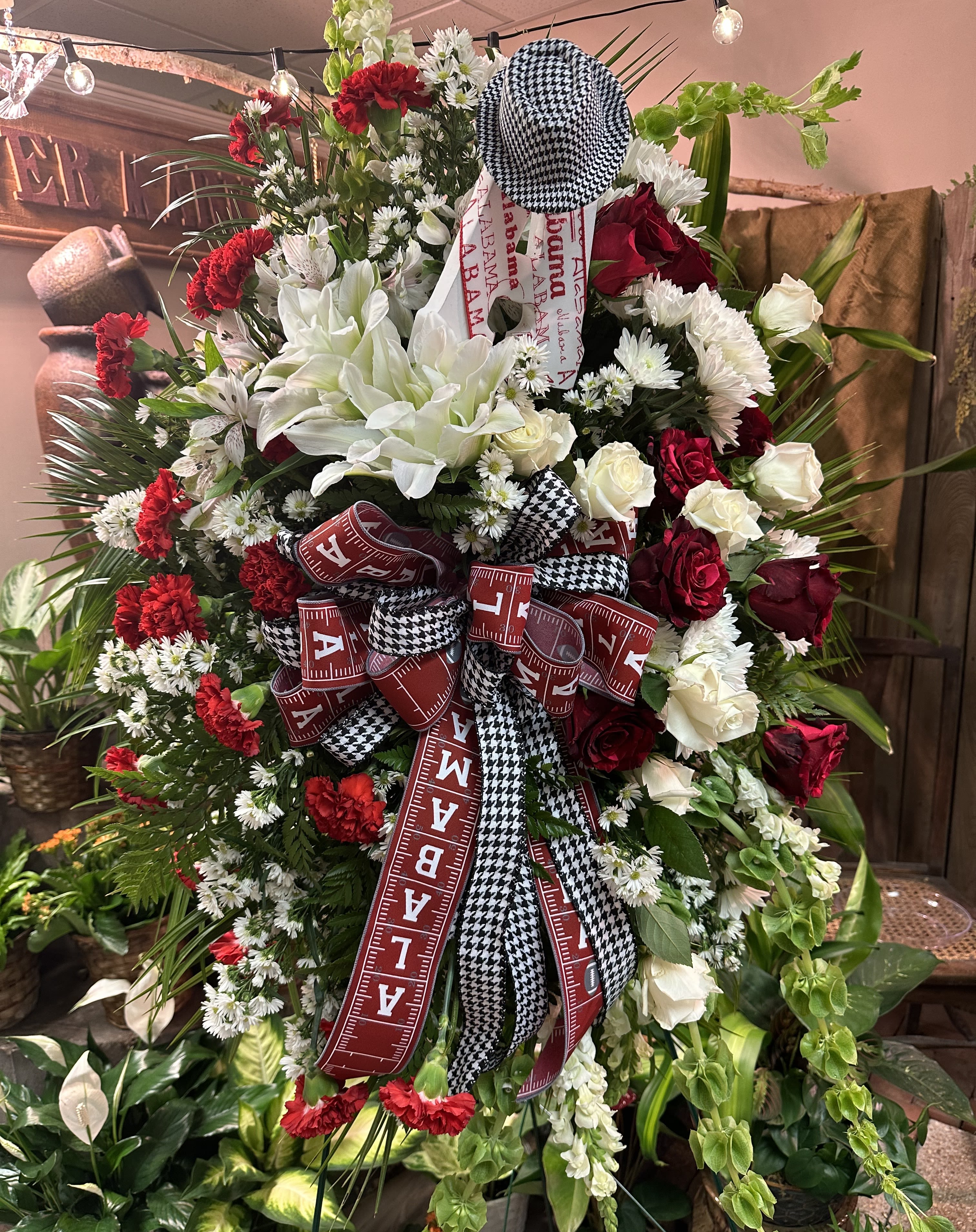 Football Themed Standing Spray by Evans Flower Shop