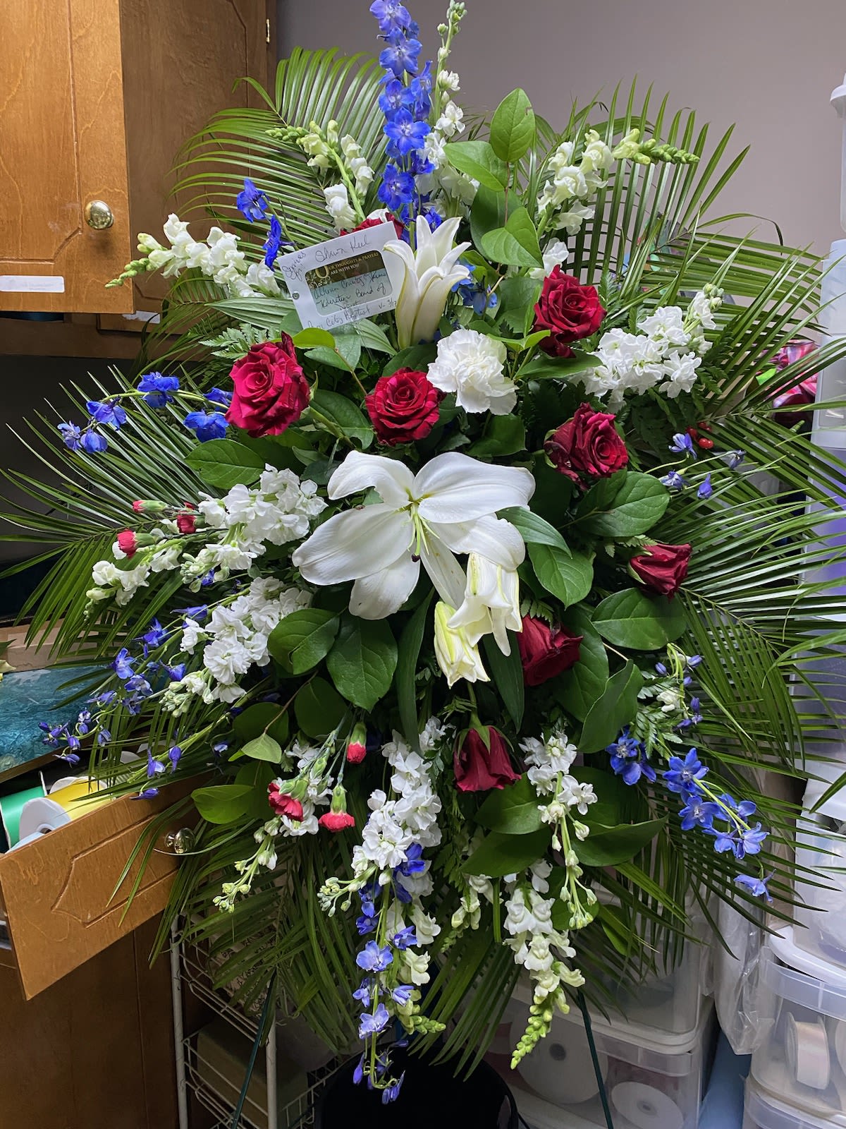Patriotic Standing Spray by Evans Flower Shop