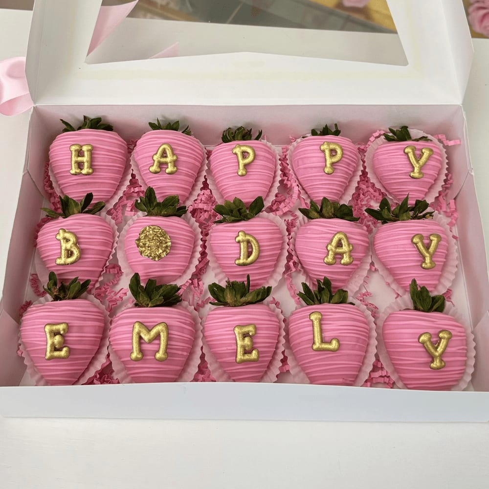 pink chocolate covered strawberries happy birthday chocolate in Miami FL FrutiDetails