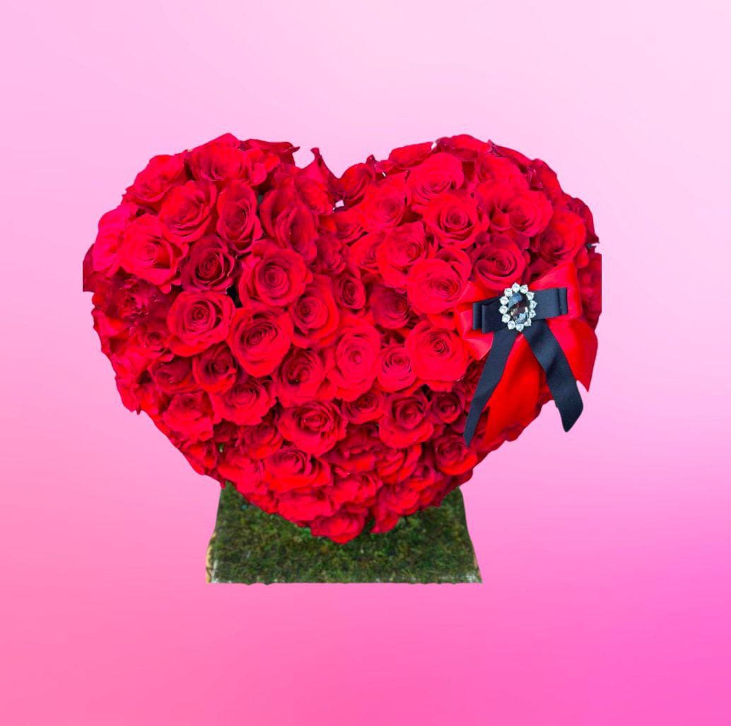 Puffed Red Roses Heart by Cesar Haro Floral Design