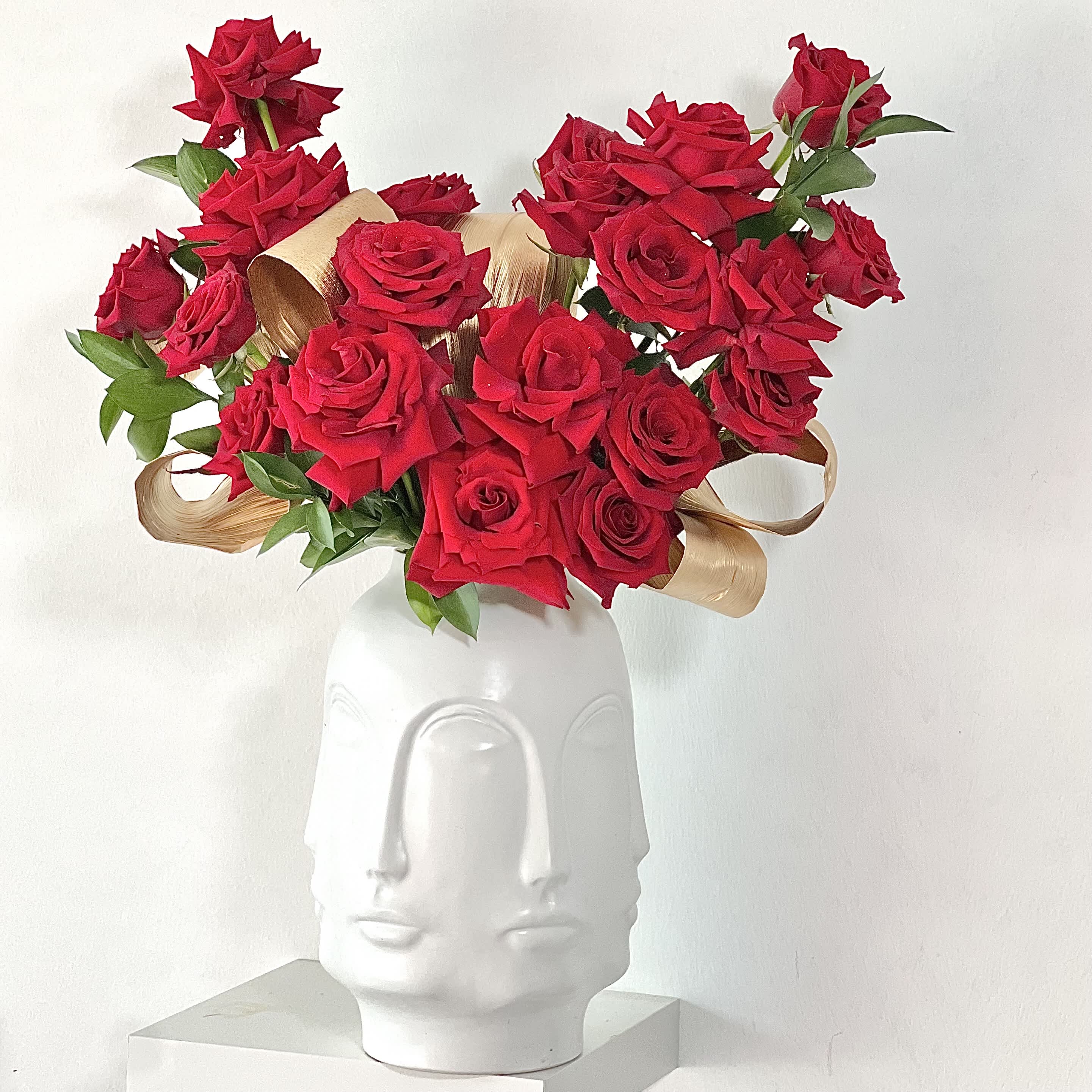 Eclat Rouge Grandeur: 24 French Red Roses Ceramic Vase by Sofia Rose ...