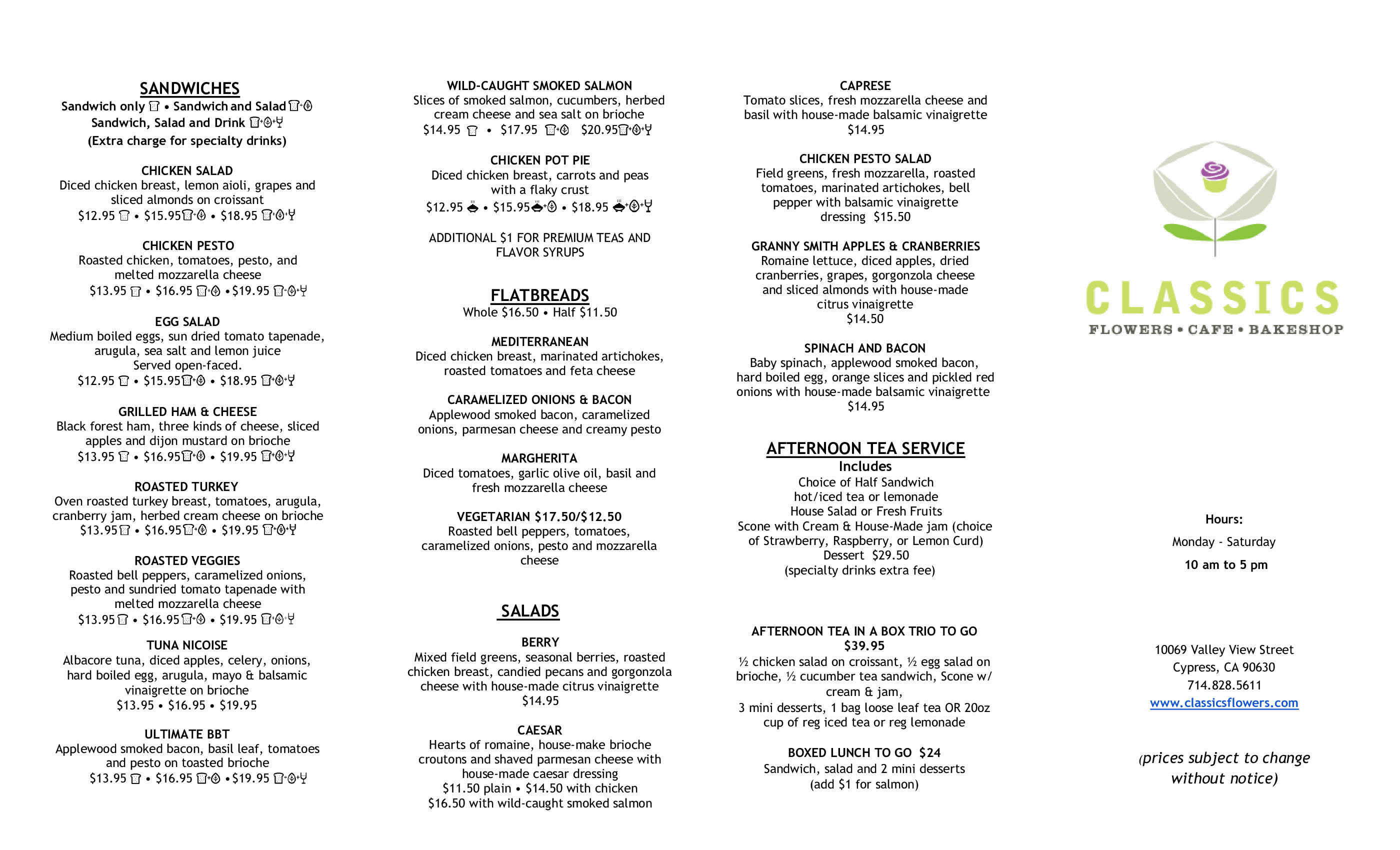 To Go Menu new | Classics Flowers and Confections